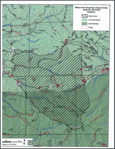 June 26th, 2018: Updated Willow Fire Closure Map – Silver City Radio