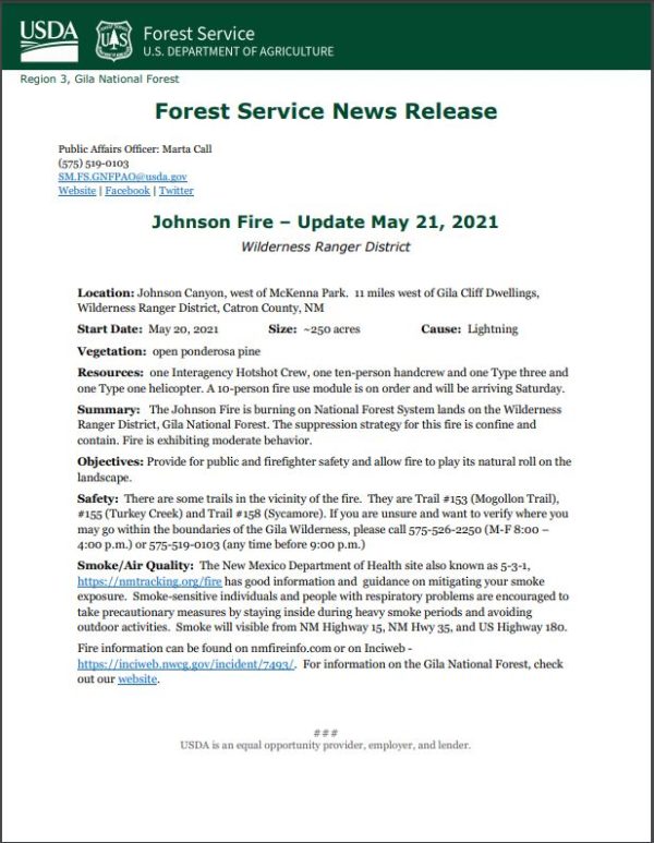Johnson Fire Update 052121 – Silver City Radio