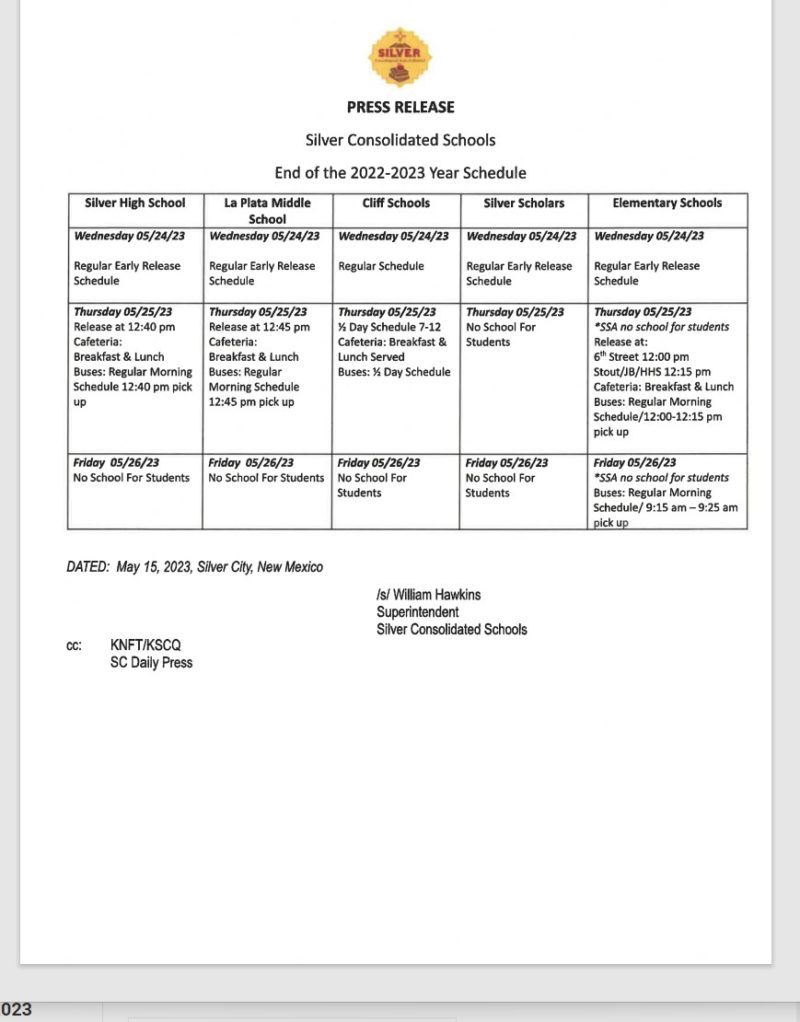End of the Year Silver Schools Schedule – Silver City Radio