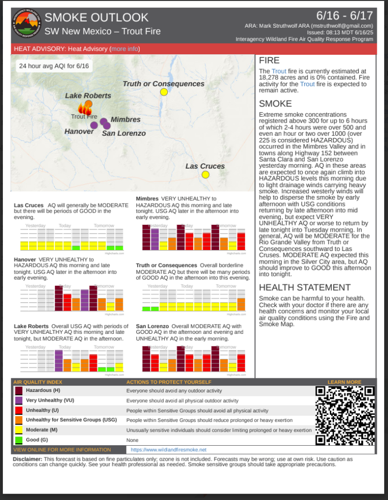 Trout Fire Evacuation Zones & Smoke Outlook – Silver City Radio